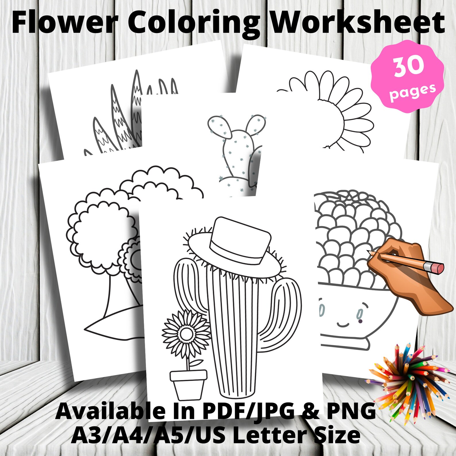 Flower Coloring Worksheet|beautiful Flower Printable Coloring Book for ...