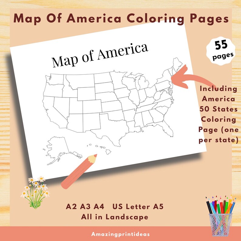 United States Map Colouring Pages| 50 States Geography Activity ...