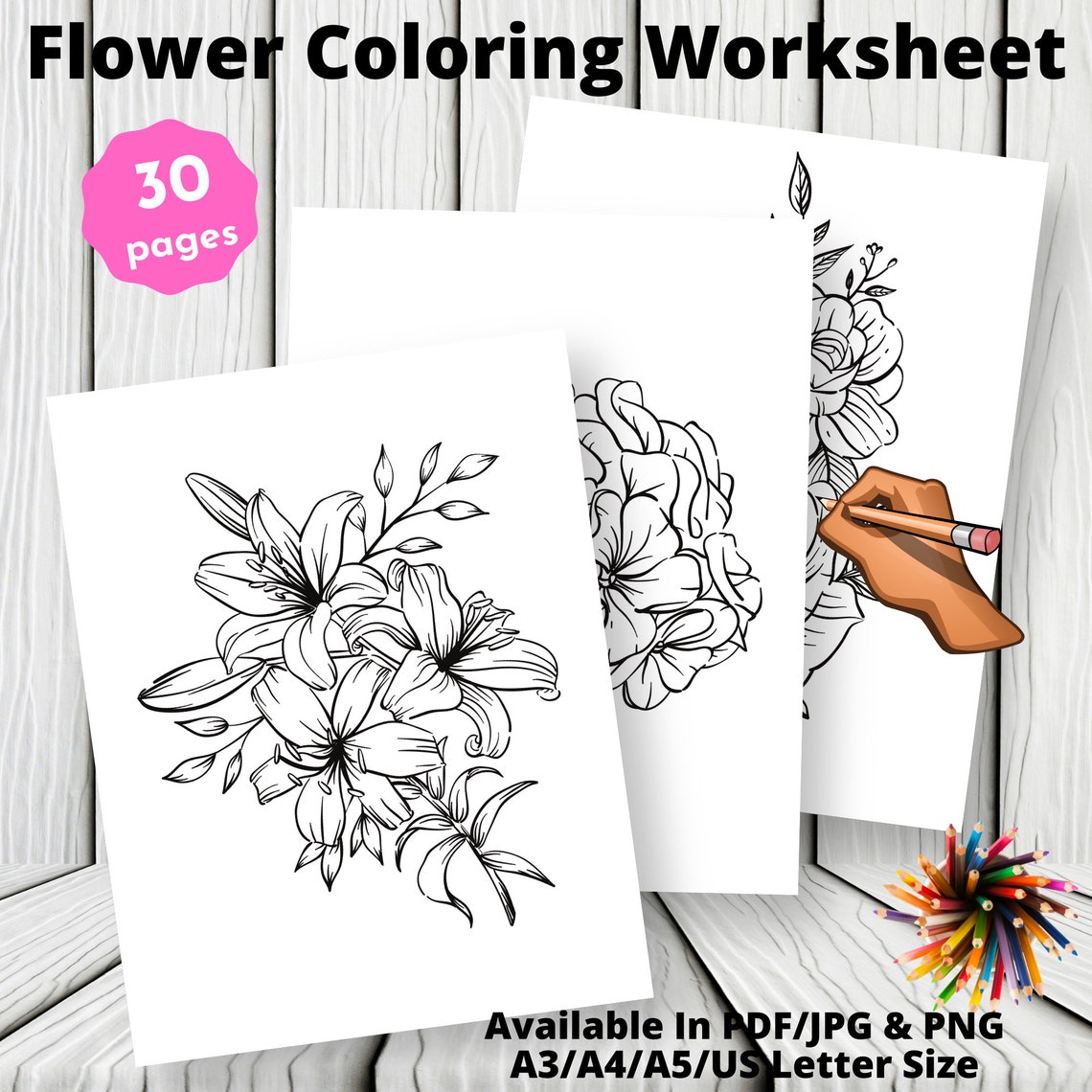 Flower Coloring Worksheetbeautiful Flower Printable Coloring Book for ...