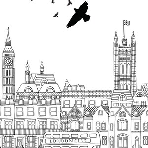 London City Coloring Sheet Printable for Adults & Kids|hand Drawn ...
