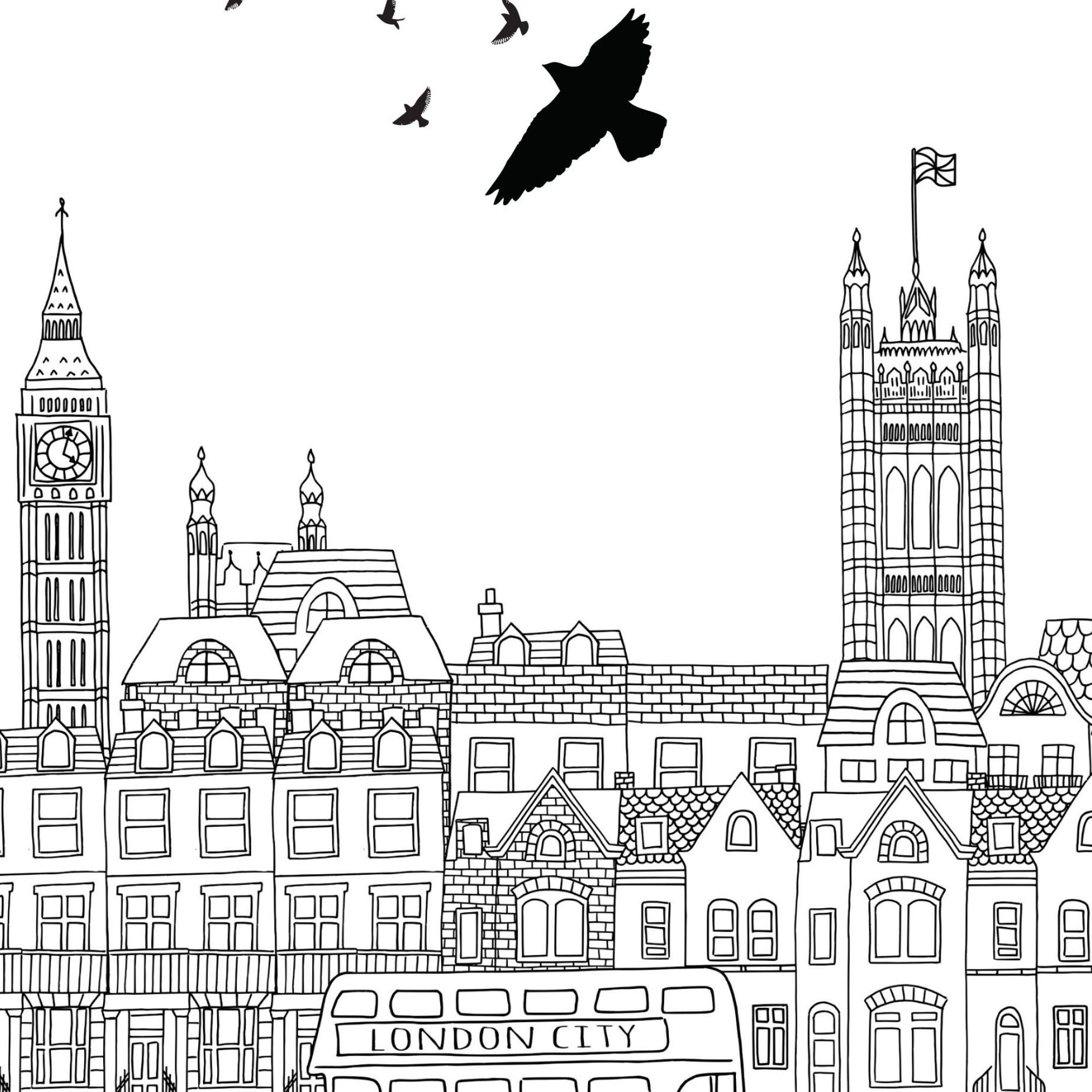 London City Coloring Sheet Printable for Adults & Kids|hand Drawn ...