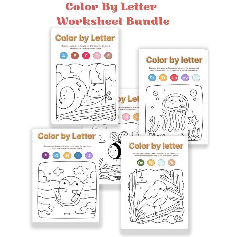 Color by Letter Worksheet Bundleanimal Letters Coloring Pages - Etsy