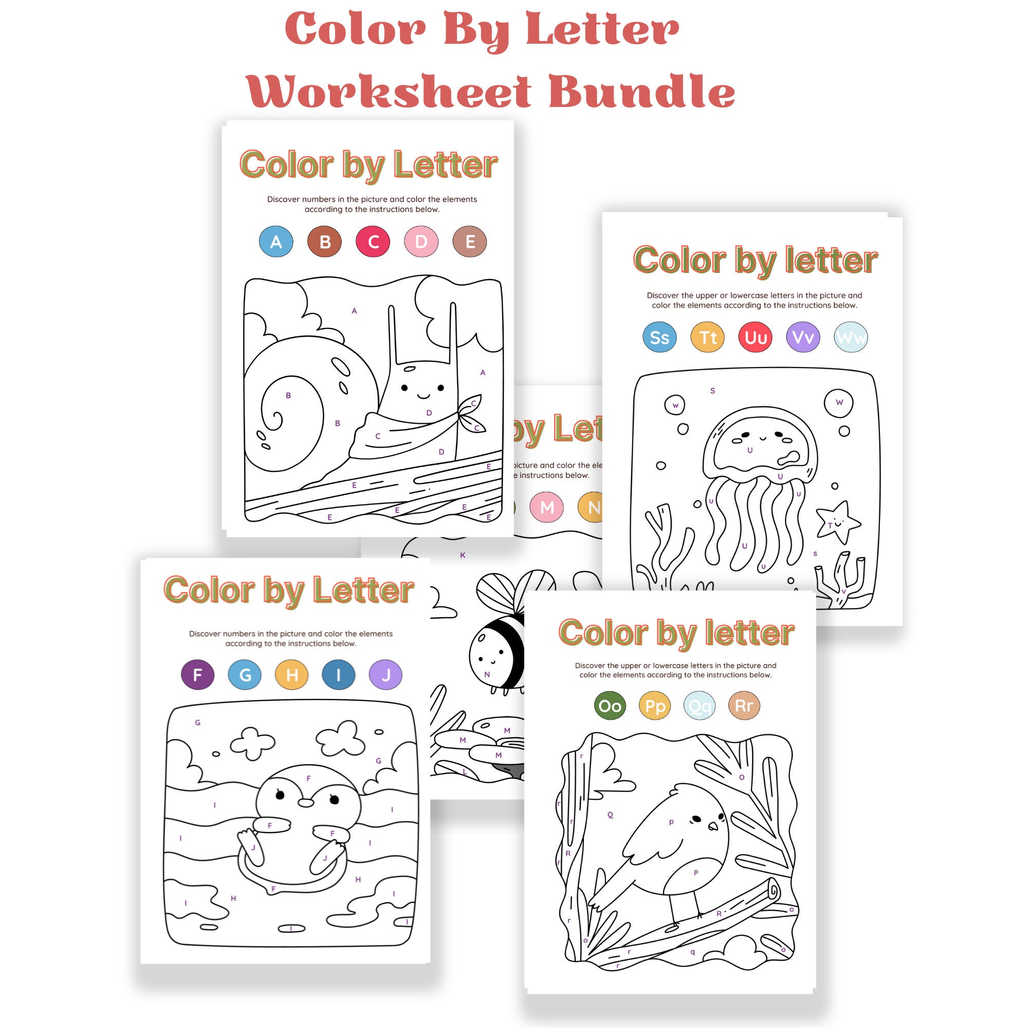 Color by Letter Worksheet Bundleanimal Letters Coloring Pages for ...