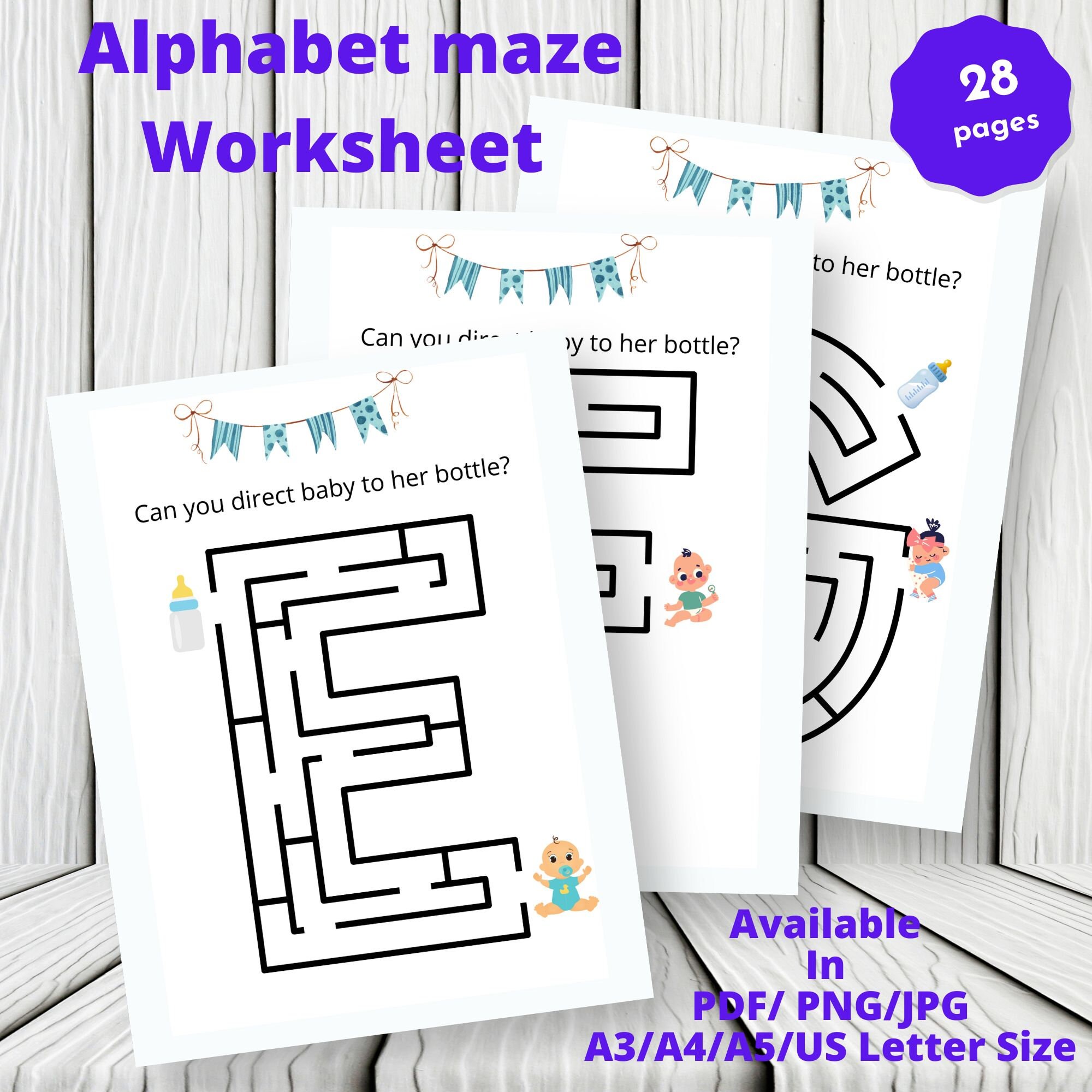 Alphabet Maze Worksheet| Preschool Learning Support| Elementary ...