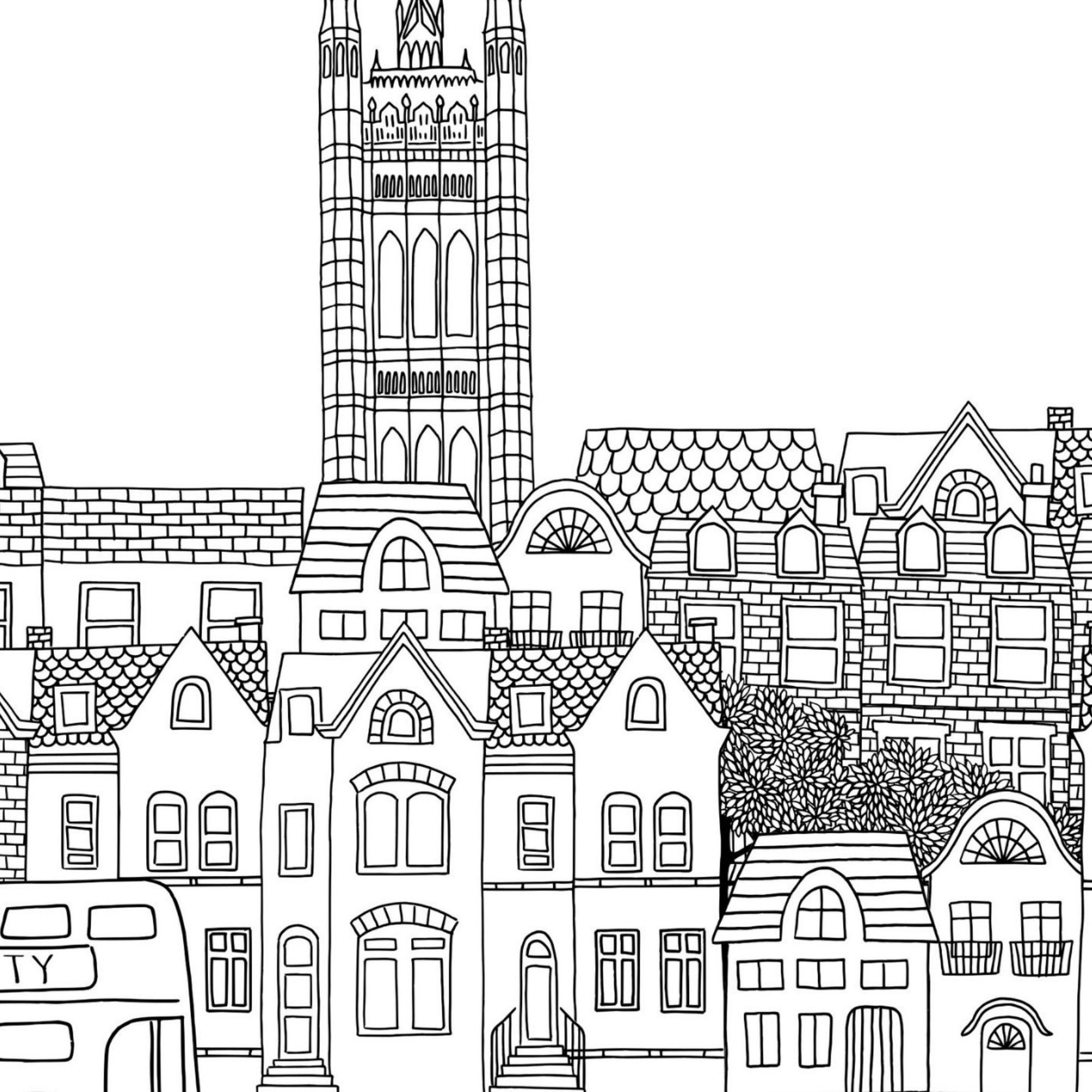 London City Coloring Sheet Printable for Adults & Kids|hand Drawn ...