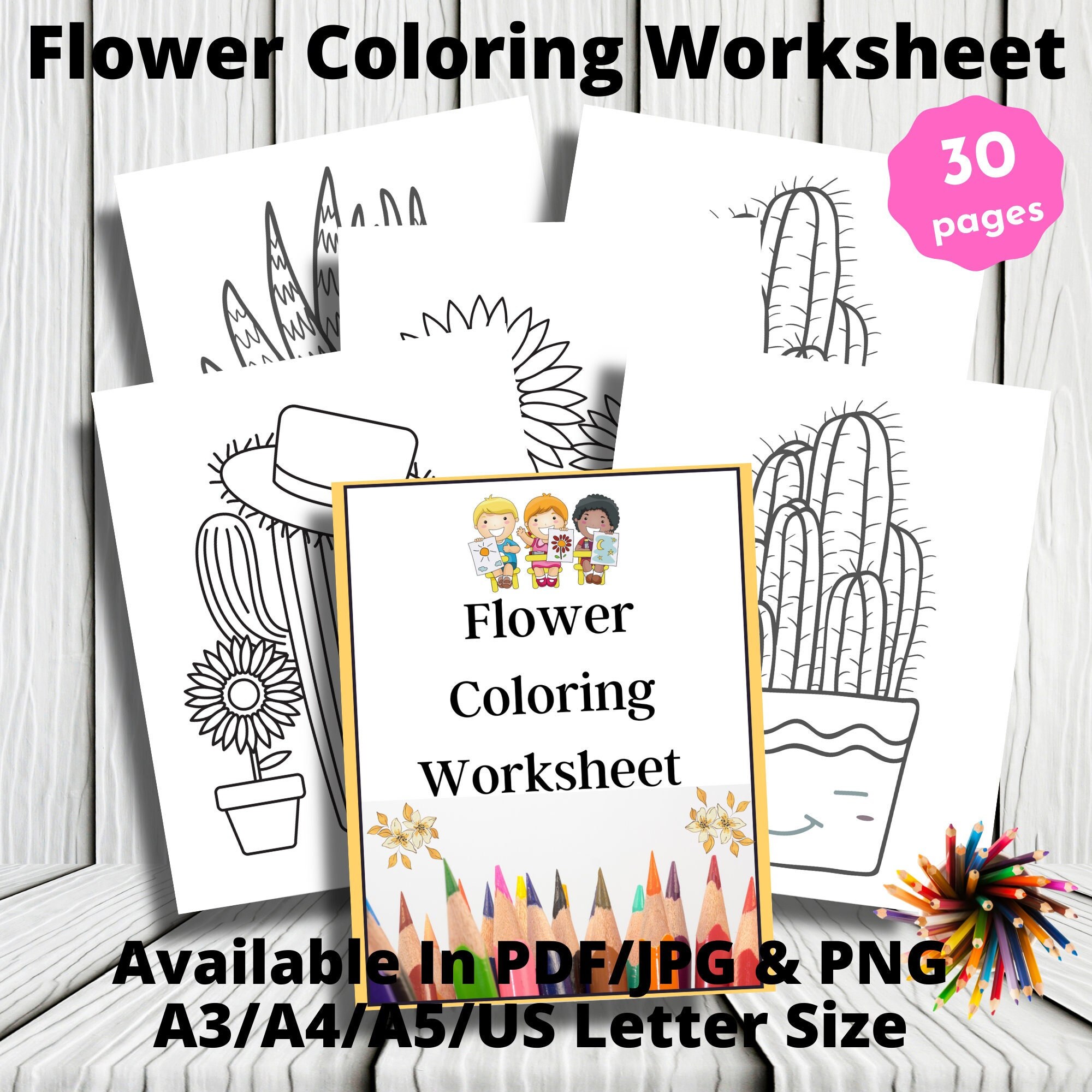 Flower Coloring Worksheet|beautiful Flower Printable Coloring Book for ...