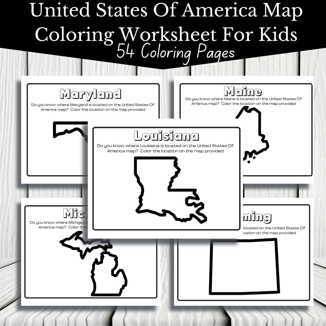 The United States of America Map Coloring Worksheet for Kids - Etsy