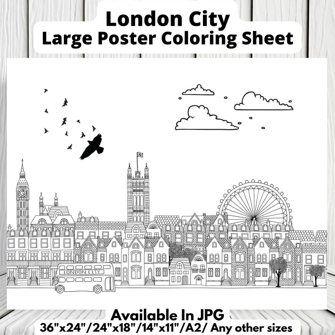London City Coloring Sheet Printable for Adults & Kids|hand Drawn ...
