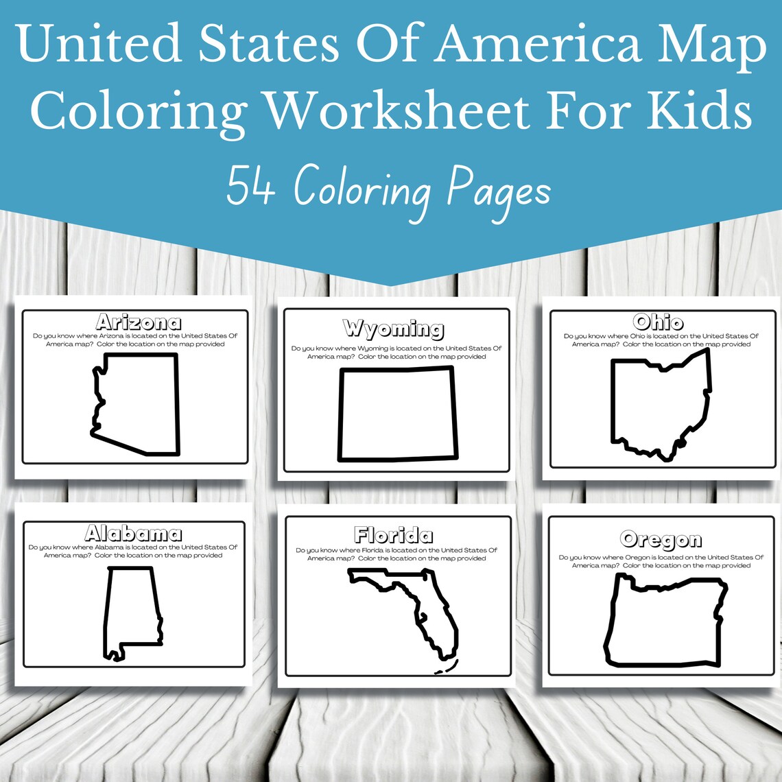 The United States of America Map Coloring Worksheet for Kids - Etsy