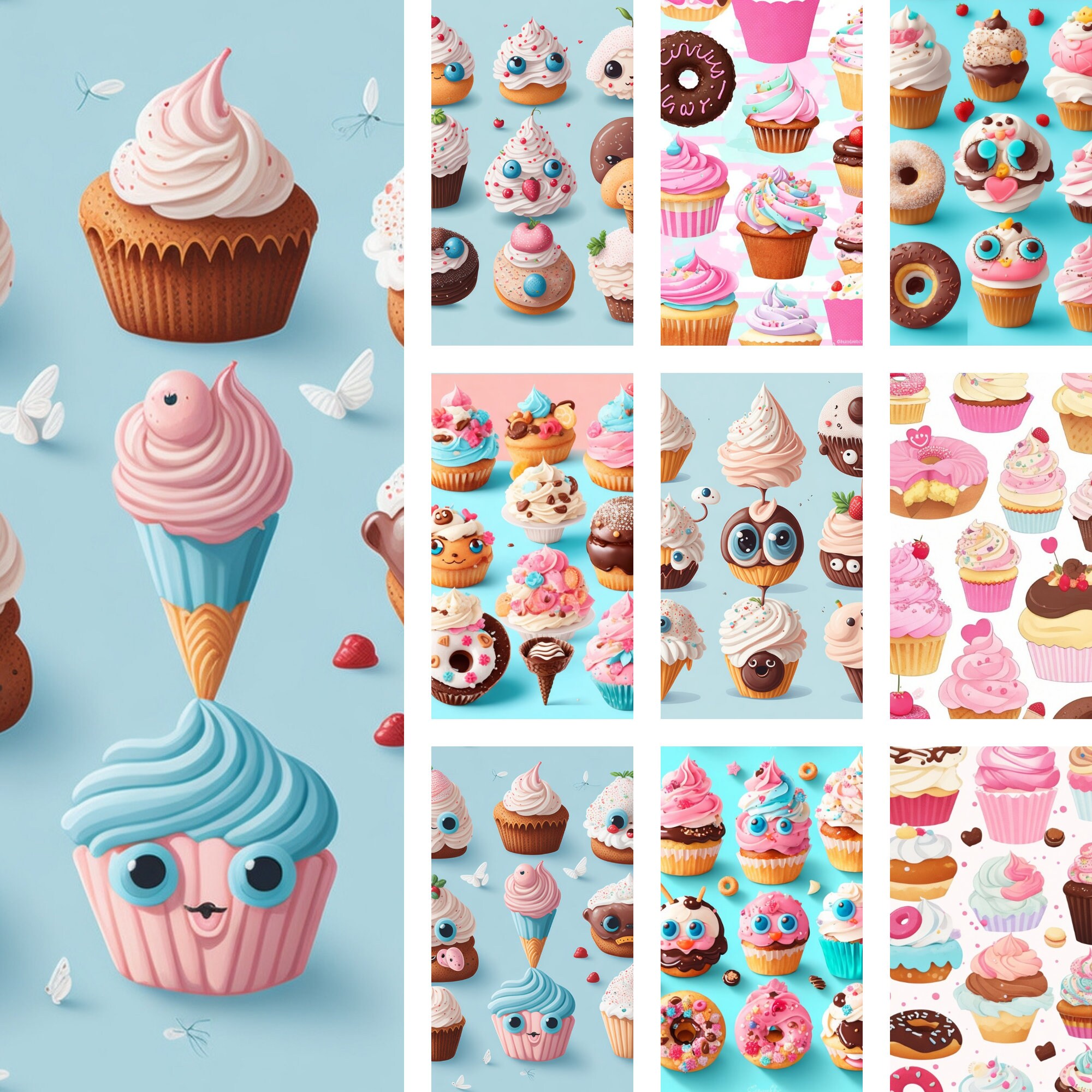 Adorable Food Art Digital Paper Patterns Food Character Artwork Digital ...