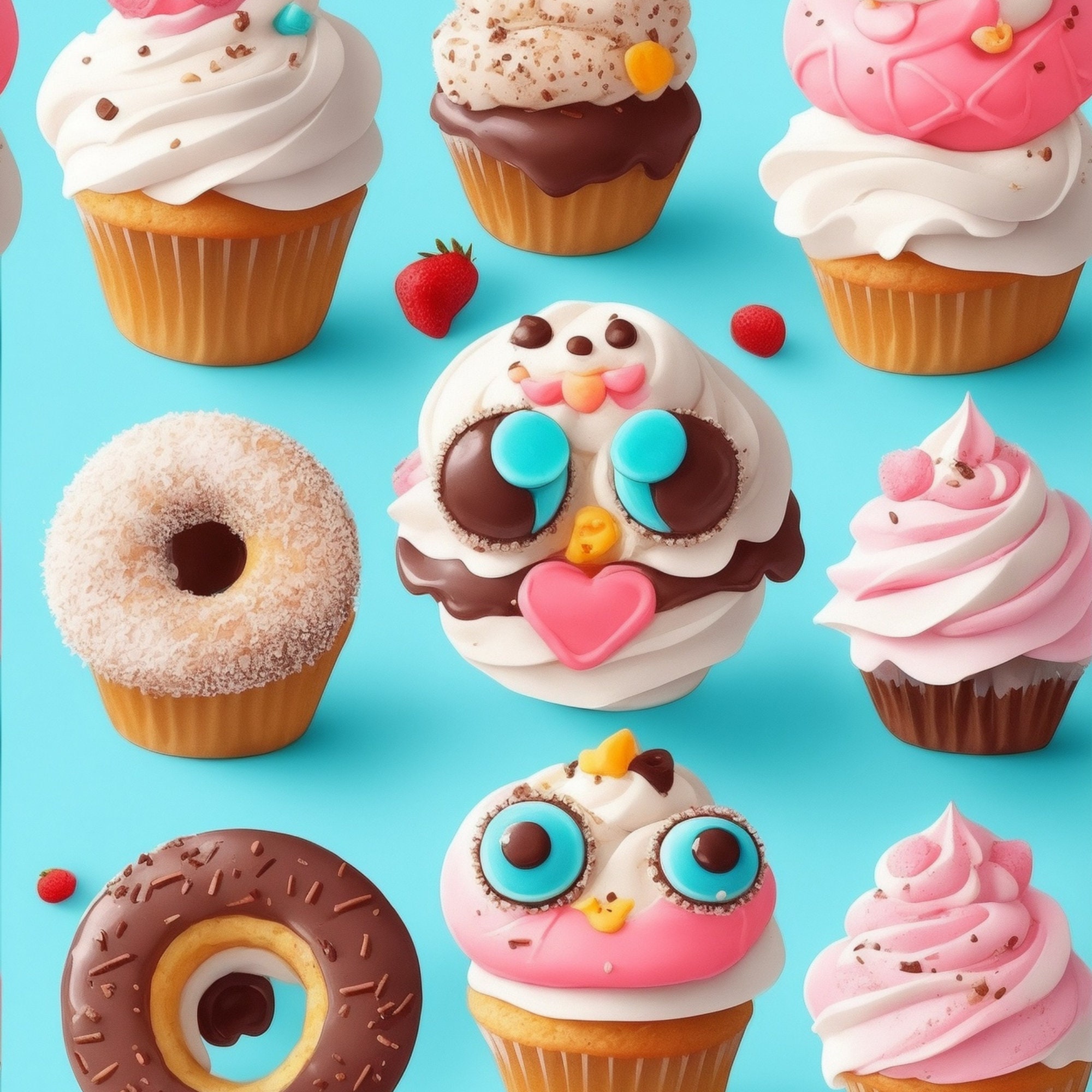 Adorable Food Art| Digital Paper Patterns| Food Character Artwork ...