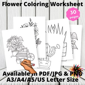 Flower Coloring Worksheet|beautiful Flower Printable Coloring Book for ...