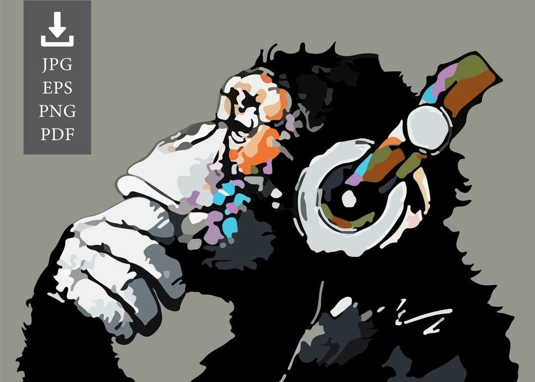Monkey With Headset Listening to Music. Digital Art Illustration ...