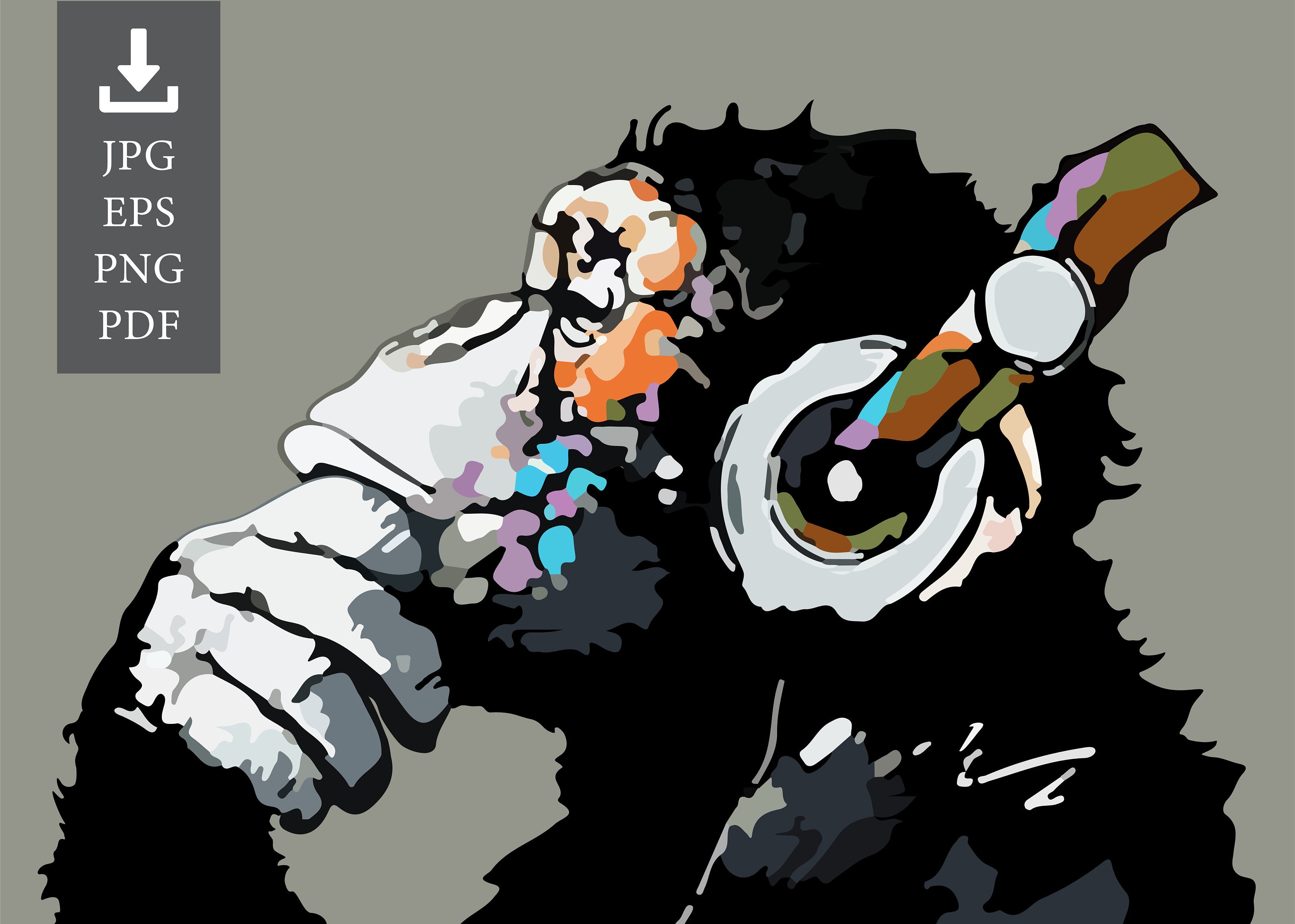 Monkey With Headset Listening to Music. Digital Art Illustration ...