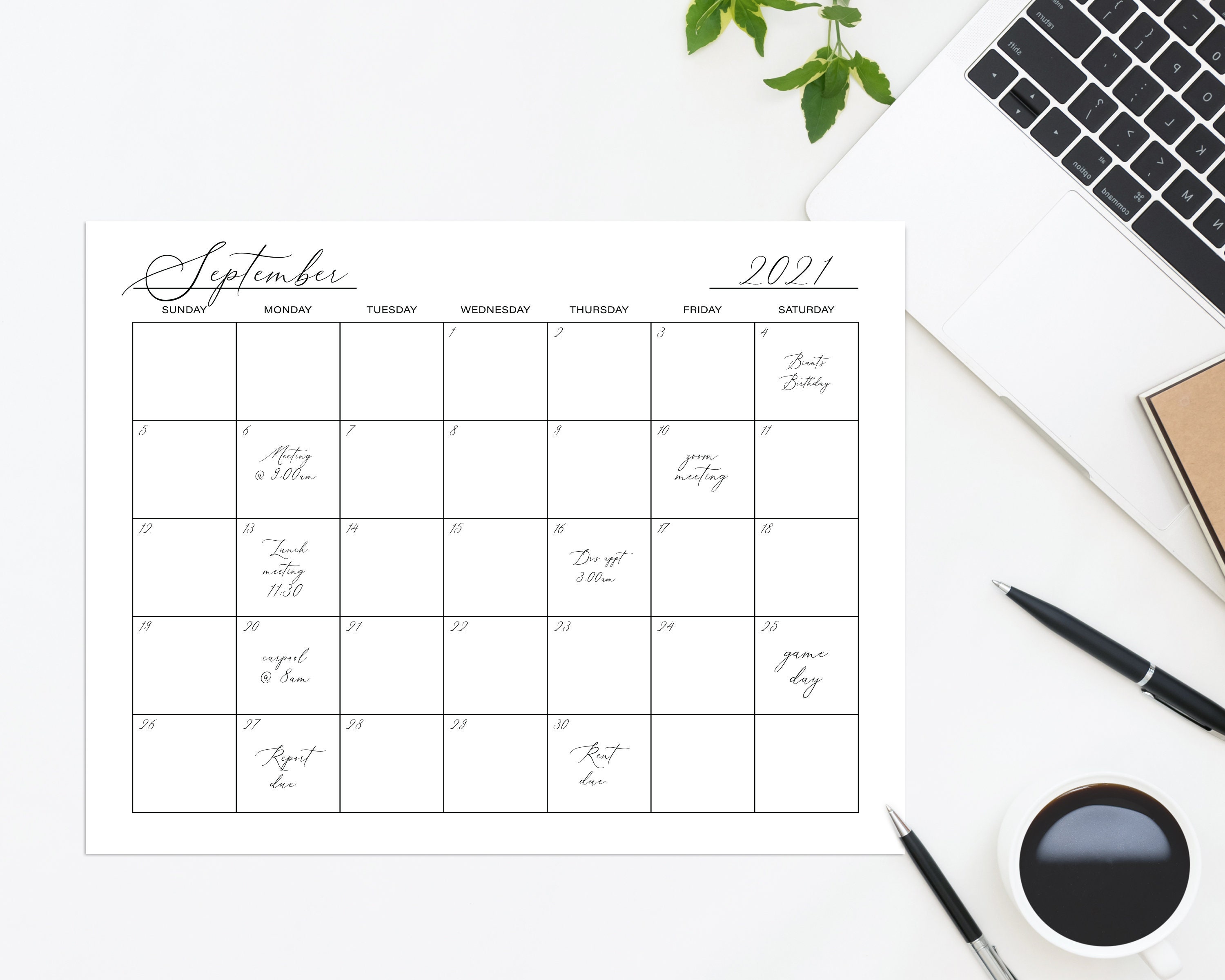Printable Blank Monthly Calendar Landscape Calendar Template - Etsy