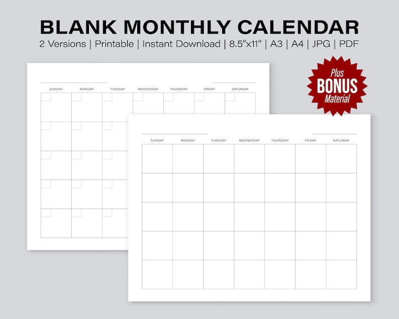 Printable Blank Monthly Calendar | Landscape Calendar Template ...