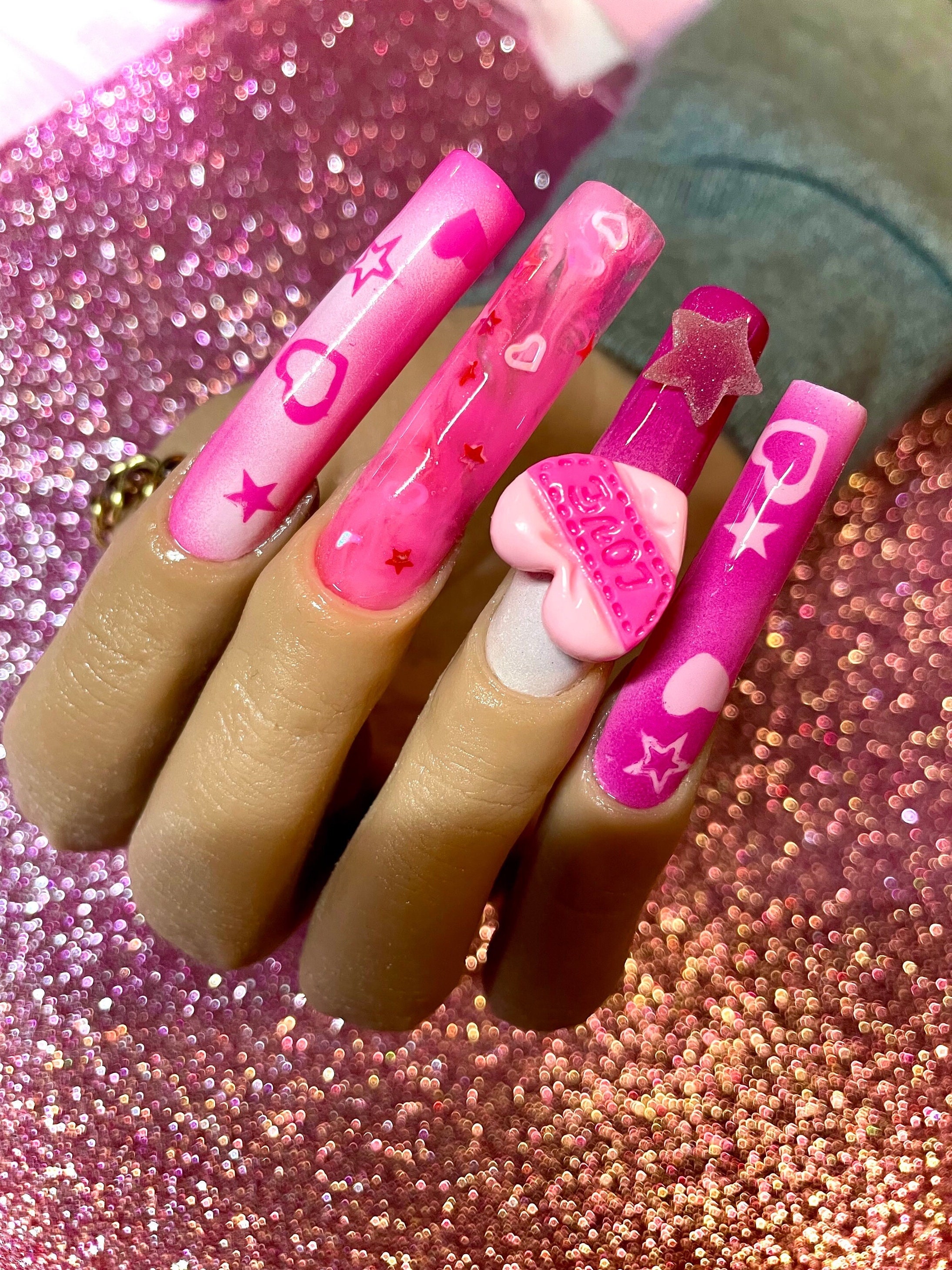 Pink Kawaii Press on Nails Airbrush Y2K Pink Press on Nails - Etsy