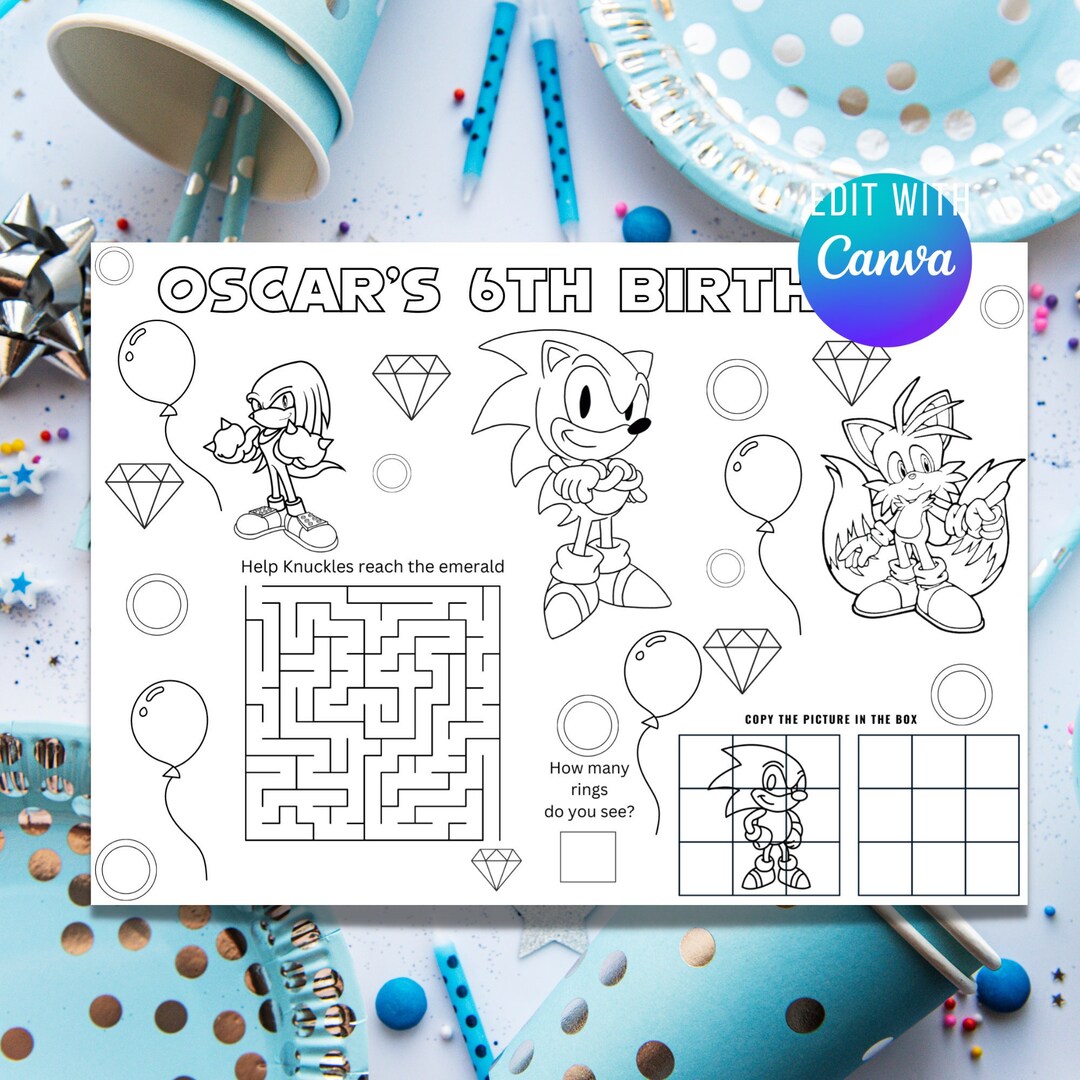 Sonic the Hedgehog Activity Placemat Table Décor Birthday - Etsy