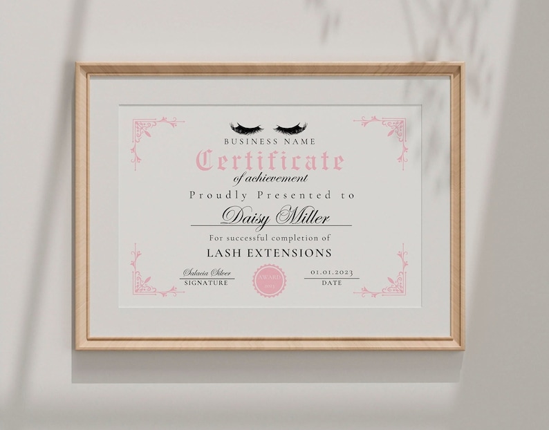 Lash Extension Certificate of Completion, Editable Lash Artist ...