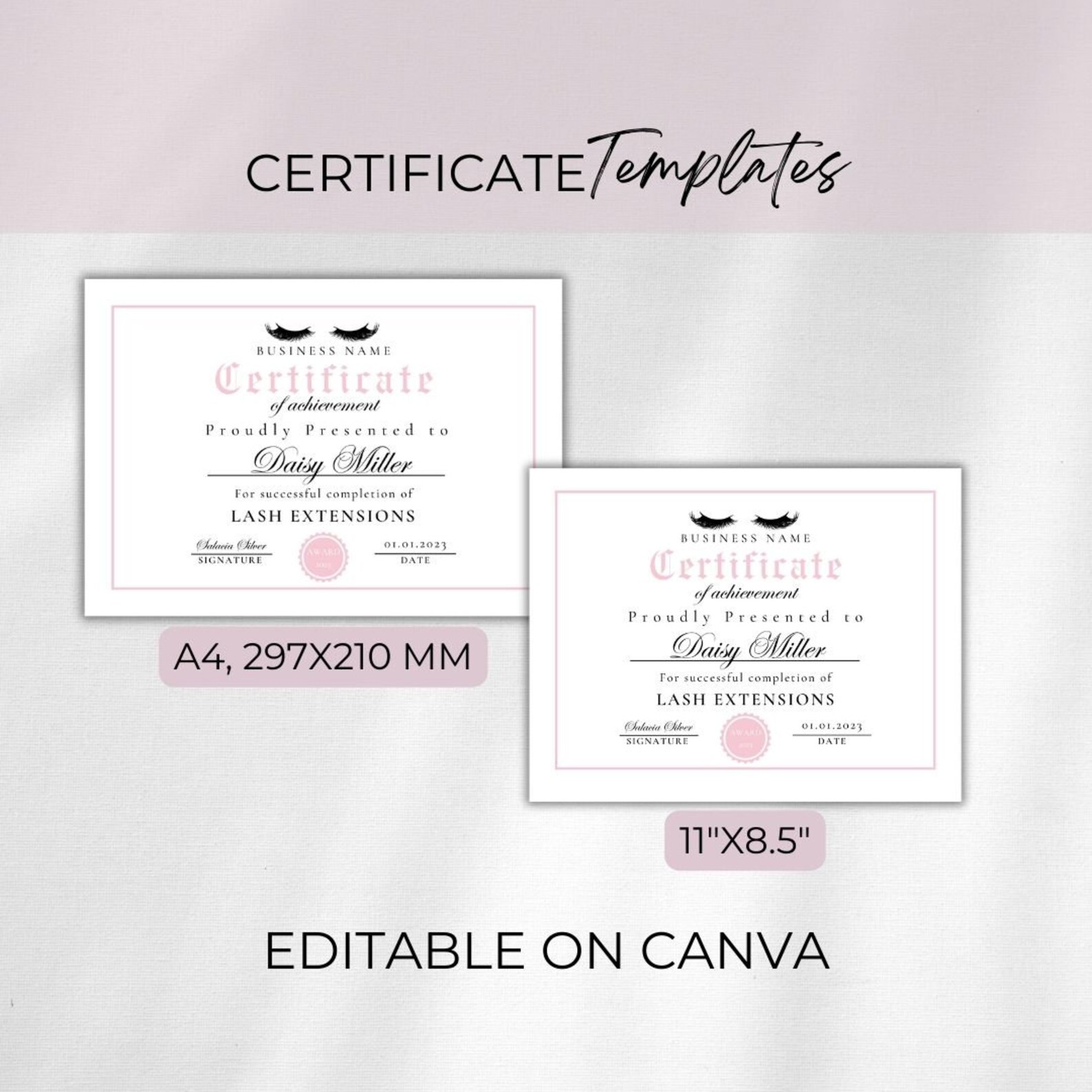 Lash Extension Certificate of Completion, Editable Lash Artist ...