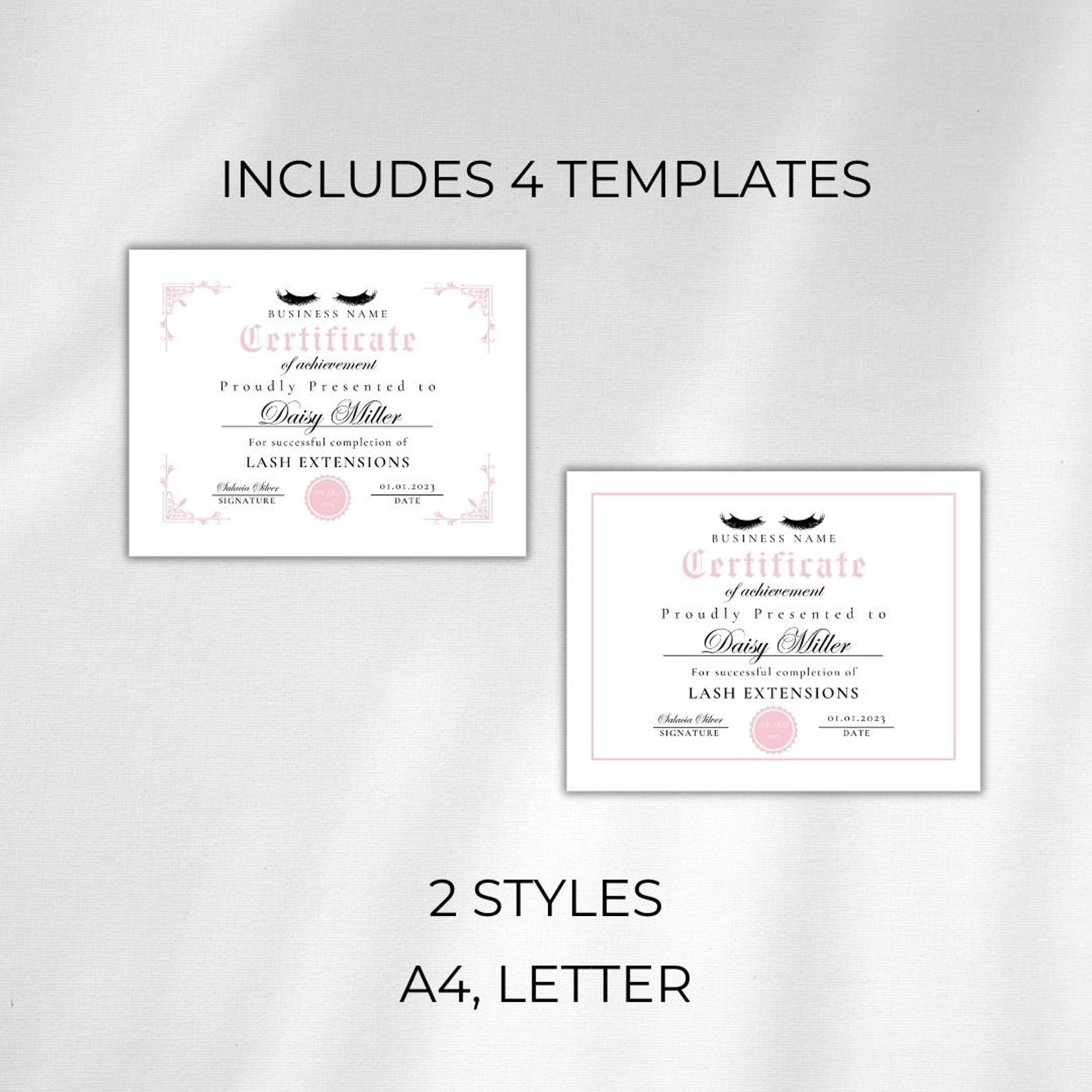 Lash Extension Certificate of Completion, Editable Lash Artist ...