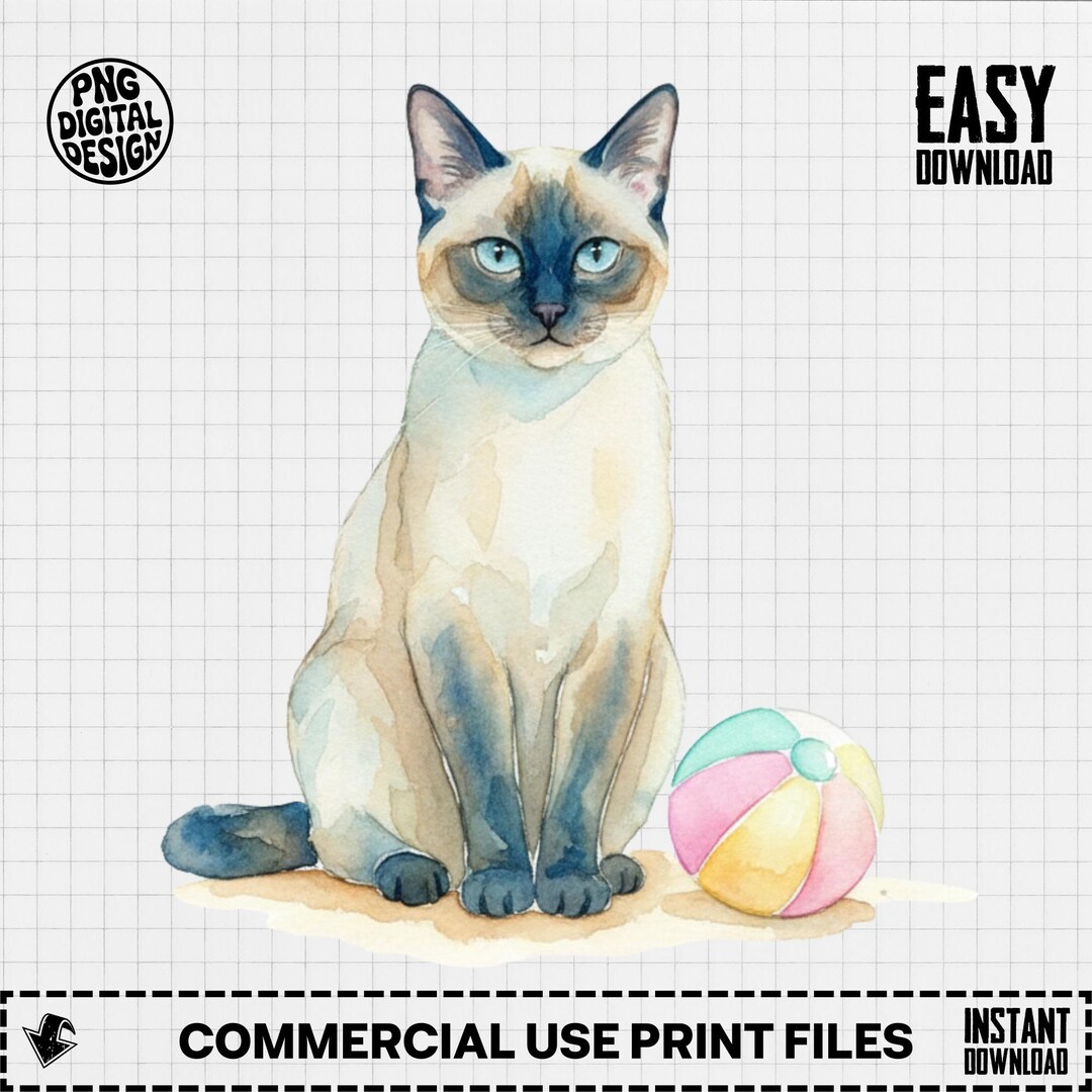 Watercolor Siamese Cat PNG, Beach Ball Clipart (digital Download) - Etsy