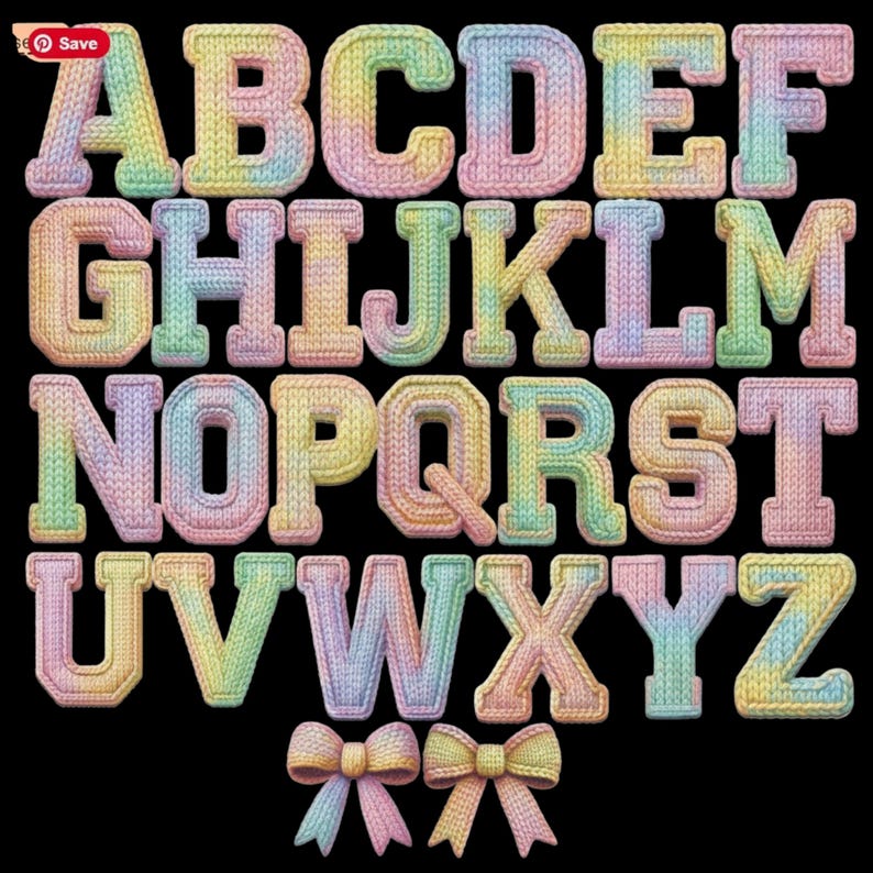 Pastel Knitted Alphabet Clipart, Faux Knit Texture (digital Download ...