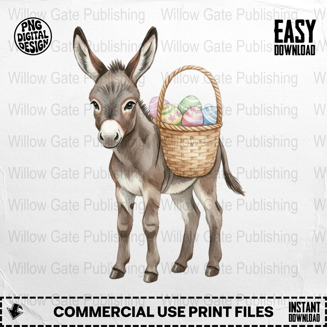 Easter Donkey PNG, Watercolor Donkey With Basket Eggs Clipart for ...