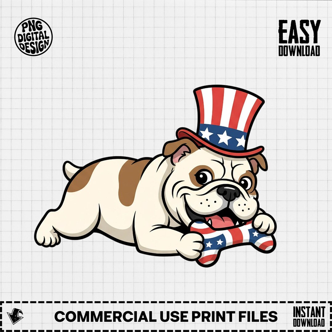 Patriotic Bulldog PNG, American Flag Clipart for July 4th Sublimation ...
