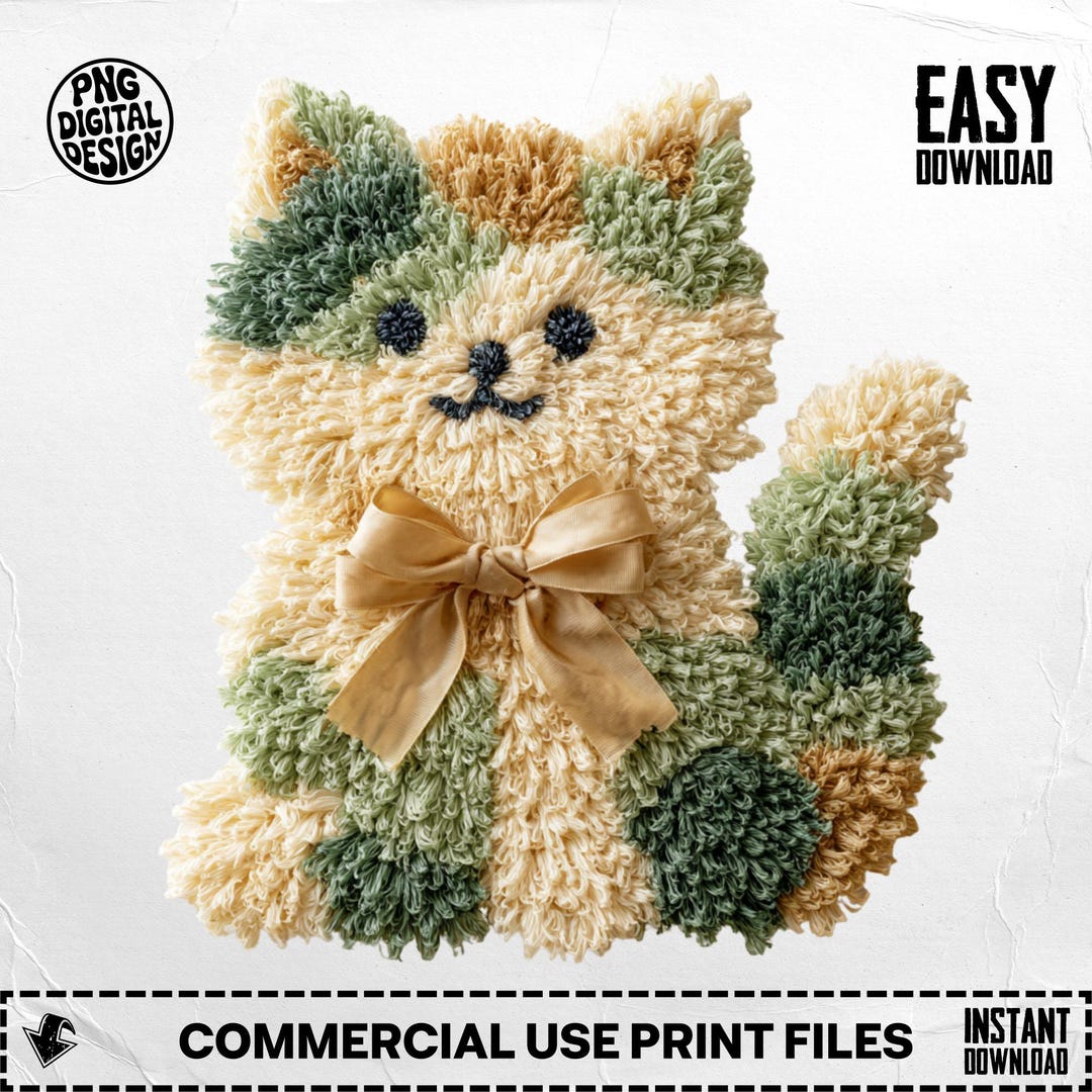 Faux Yarn Crochet Calico Cat PNG Coquette Bow - DTF Design Sublimation ...