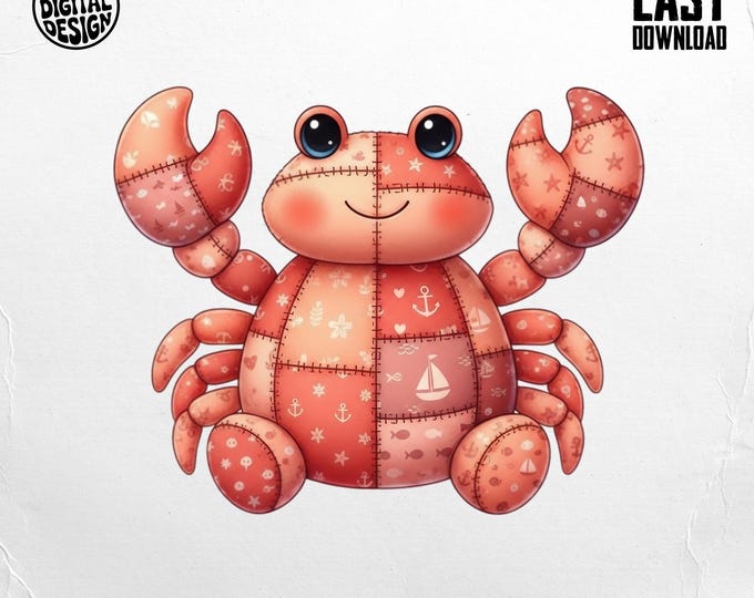 10 Crabs Clipart Bundle, PNG & JPG, Printable Patchwork Crab, Sea ...