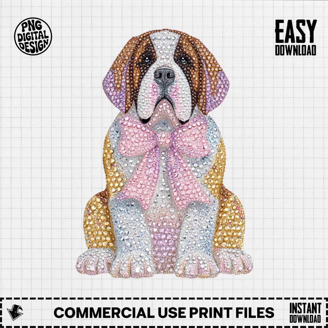 Rhinestone Saint Bernard PNG, Faux Gem Dog Clipart, Sublimation PNG ...