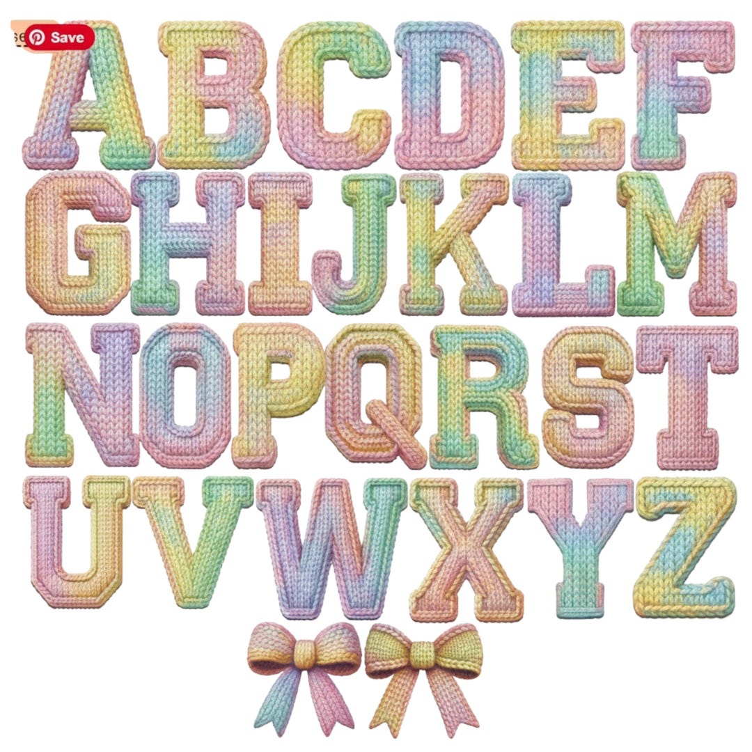 Pastel Knitted Alphabet Clipart, Faux Knit Texture (digital Download ...