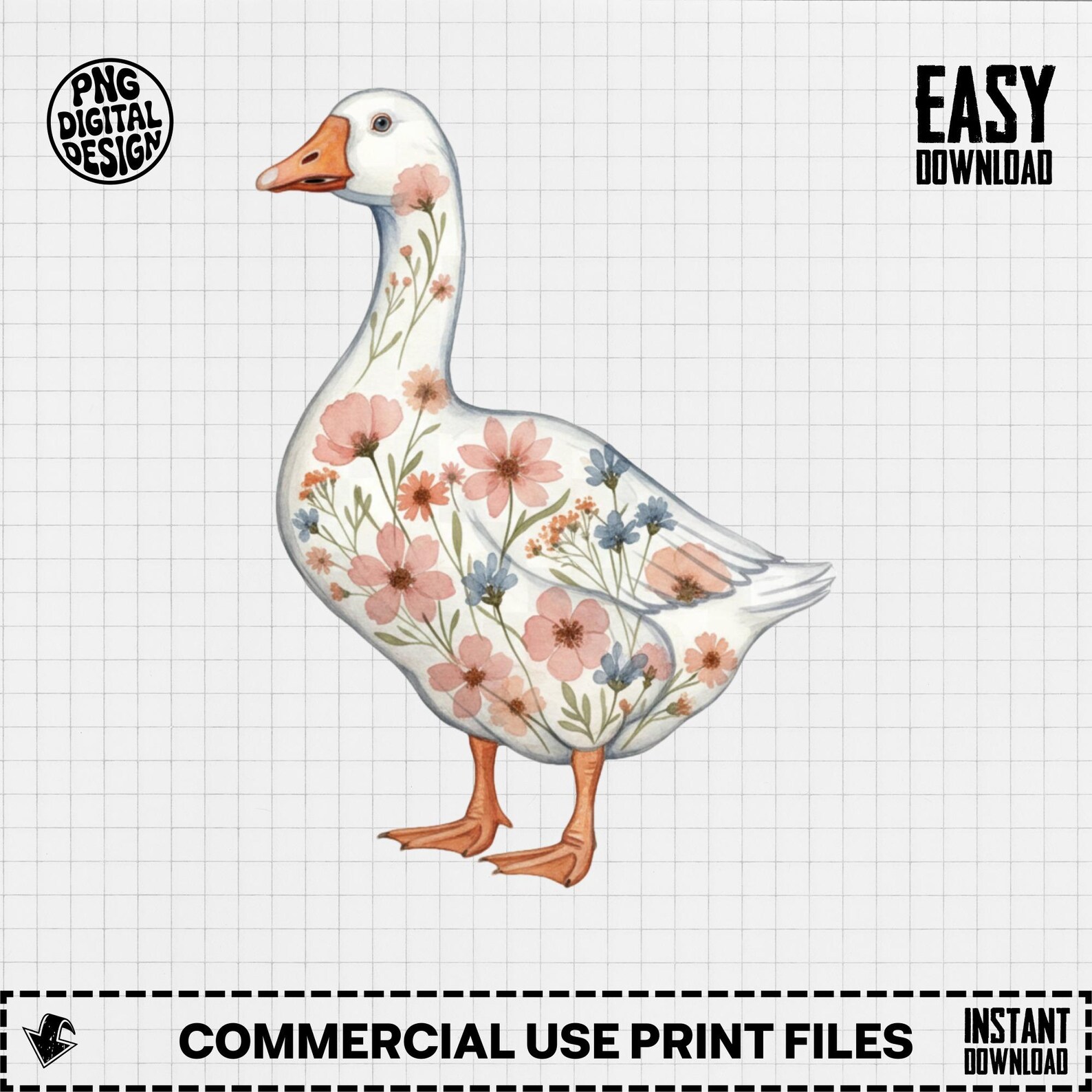 Floral Goose Clipart PNG, Watercolor Goose With Flowers Graphic ...