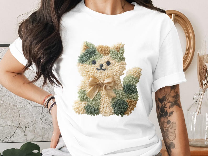 Faux Yarn Crochet Calico Cat PNG Coquette Bow - DTF Design Sublimation ...