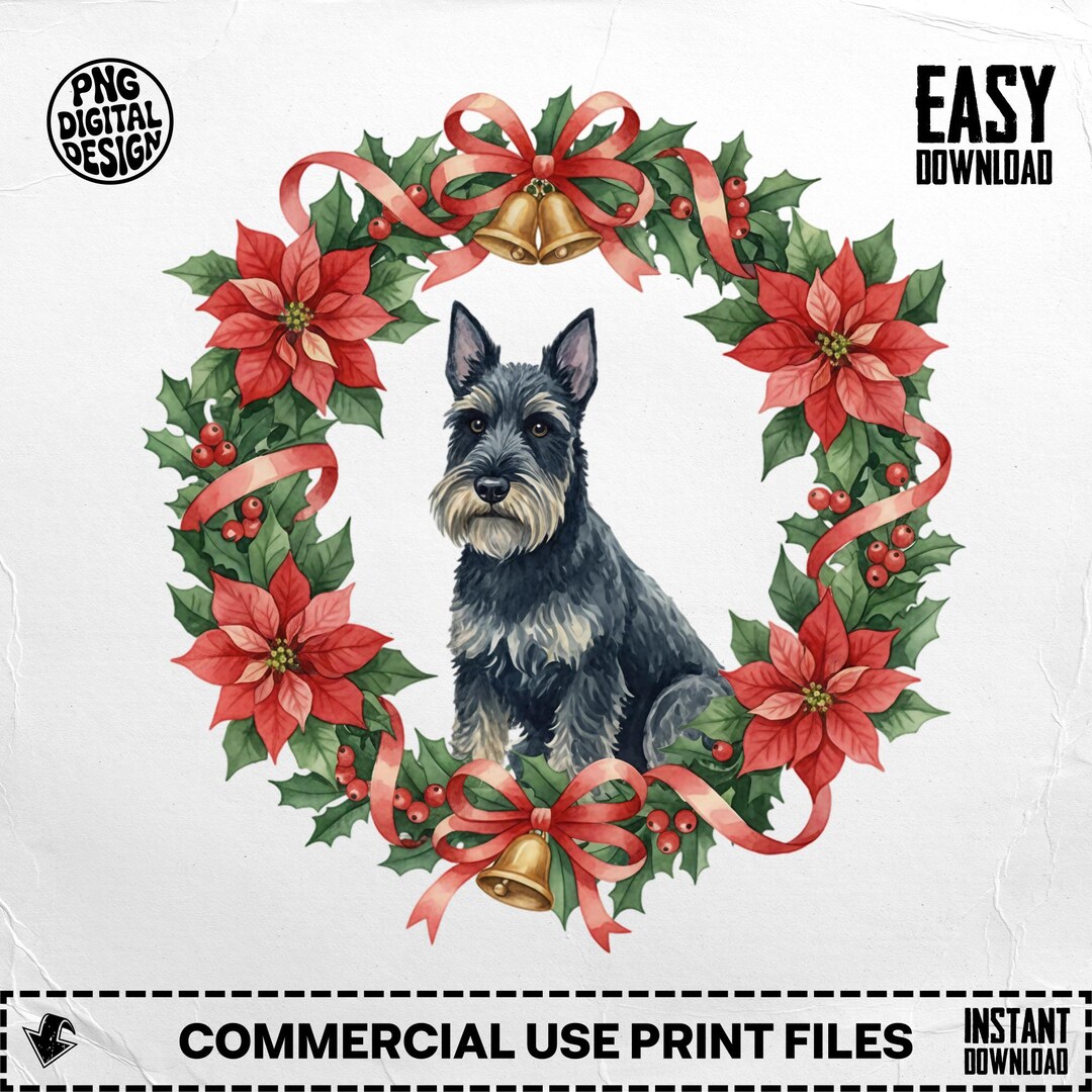 Schnauzer Christmas Wreath Dog Clipart PNG Watercolor Holiday Graphic ...