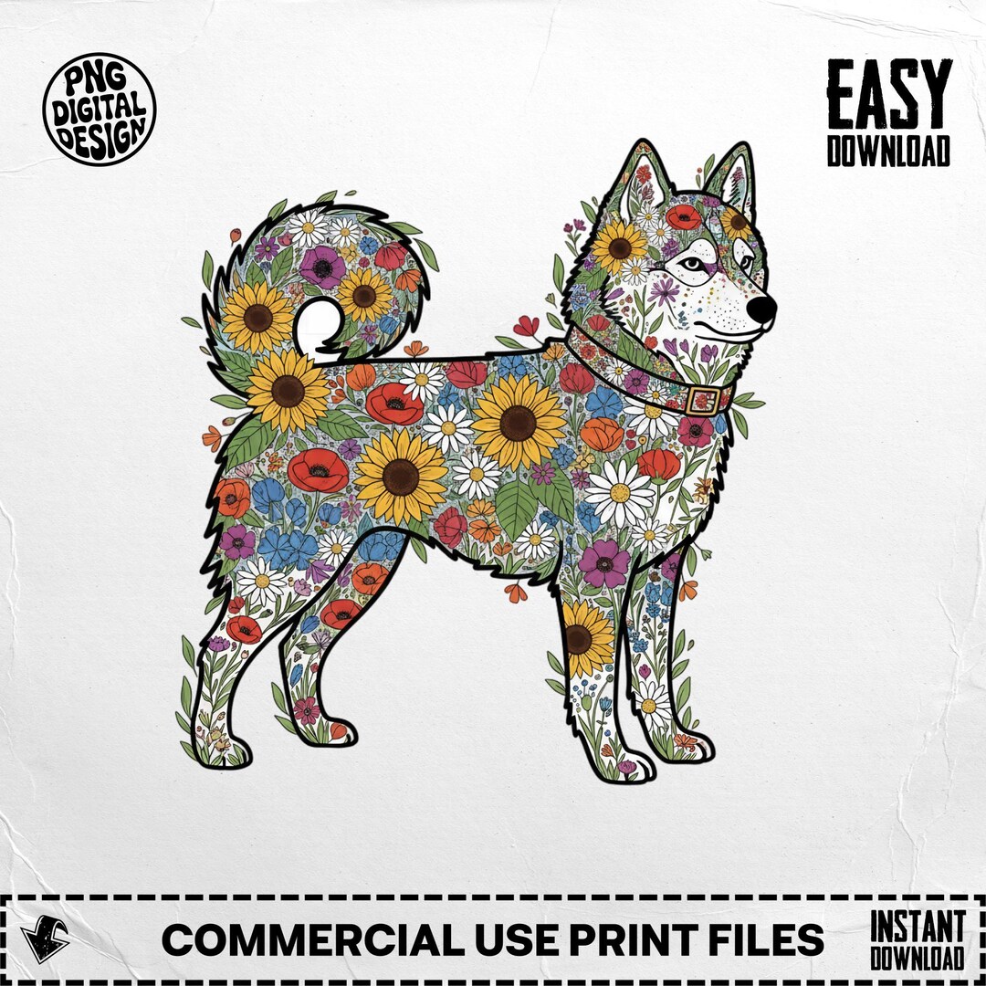 Floral Husky PNG, Husky Clipart, Flower Dog Png, Dog Png, Boho Floral ...