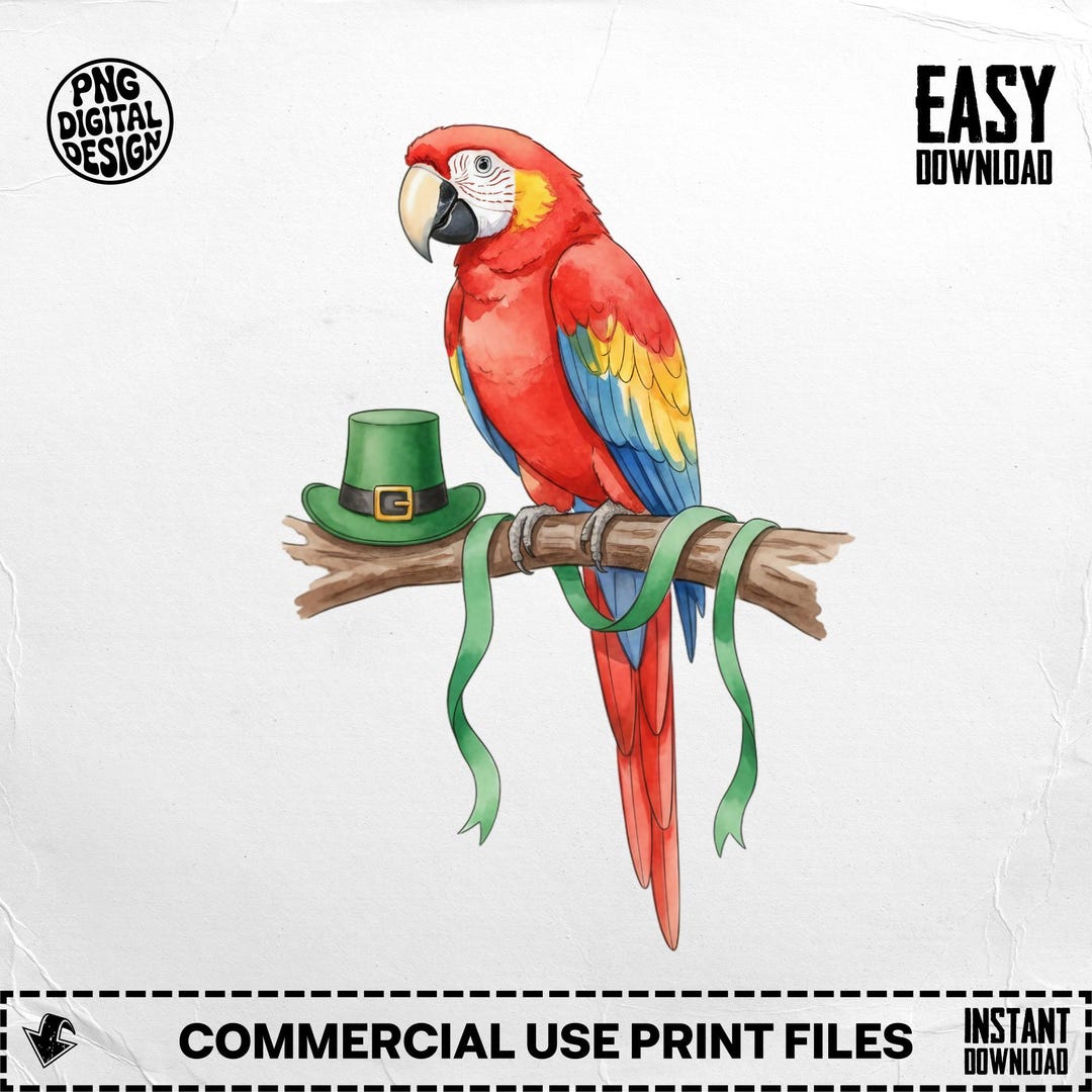 Scarlet Macaw PNG, St Patricks Day Parrot Clipart for Sublimation DIY ...