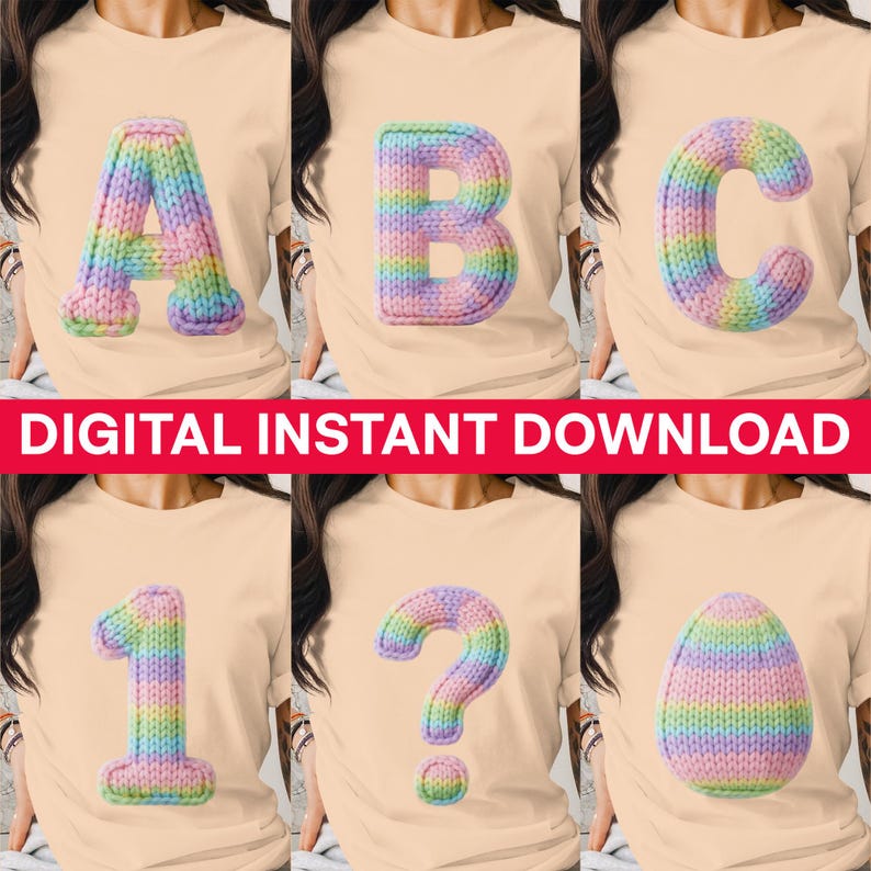 Pastel Knitted Alphabet Clipart, Faux Knit Texture (digital Download ...