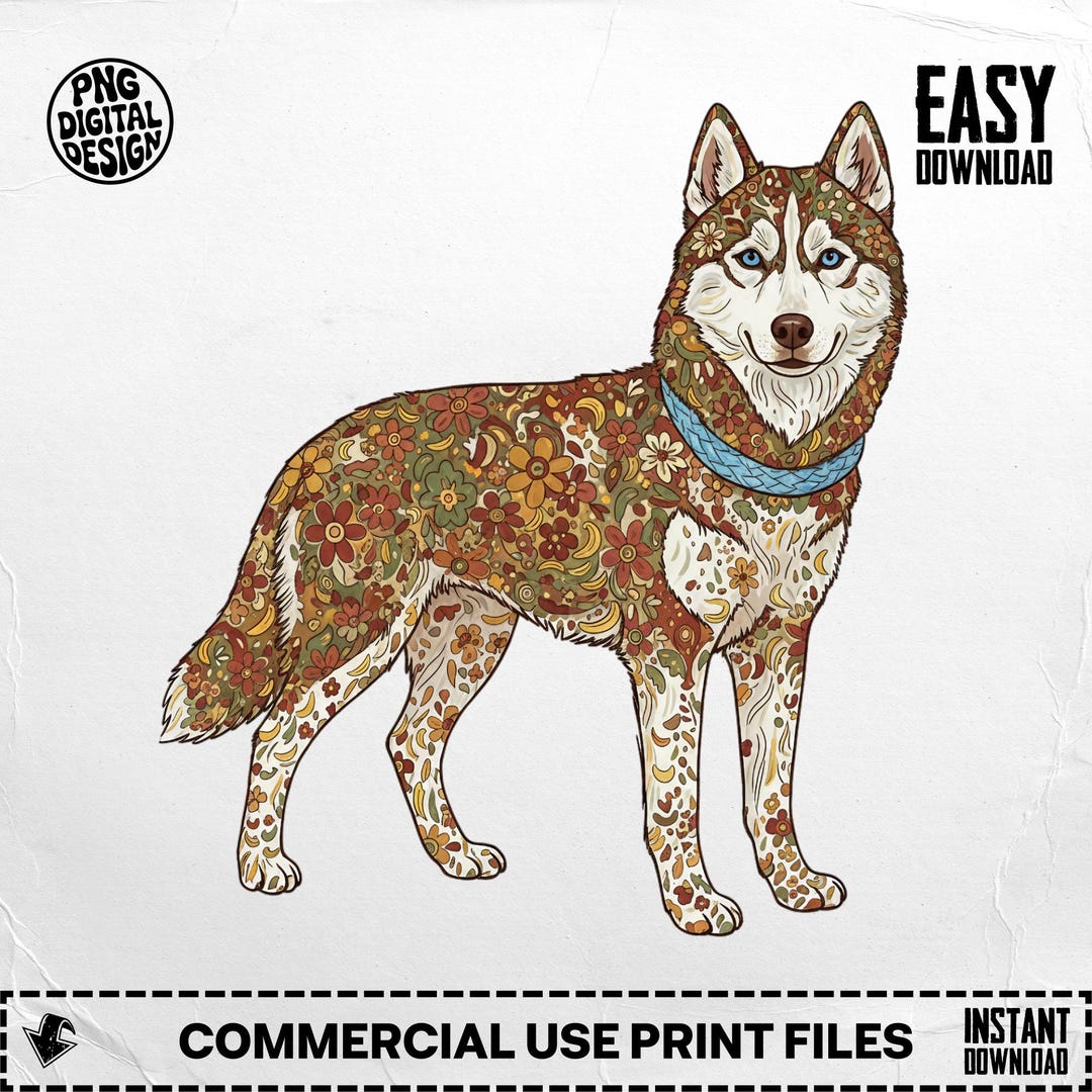 Floral Husky PNG, Boho Flower Dog Clipart (digital Download) - Etsy