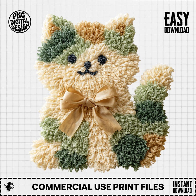 Faux Yarn Crochet Calico Cat PNG Coquette Bow - DTF Design Sublimation ...
