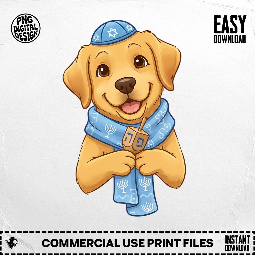 Hanukkah Dog PNG, Jewish Puppy With Dreidel Clipart (digital Download ...