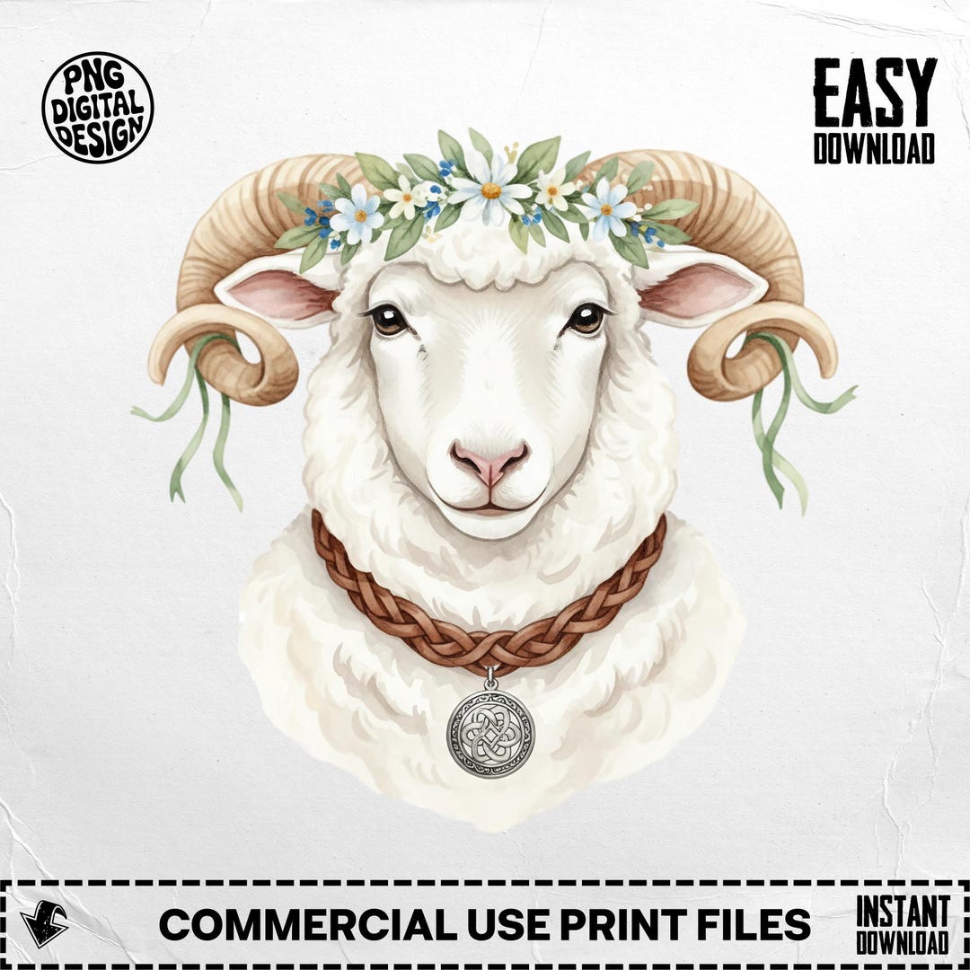 Ram With Flower Crown PNG, Watercolor Digital Download for Sublimation ...