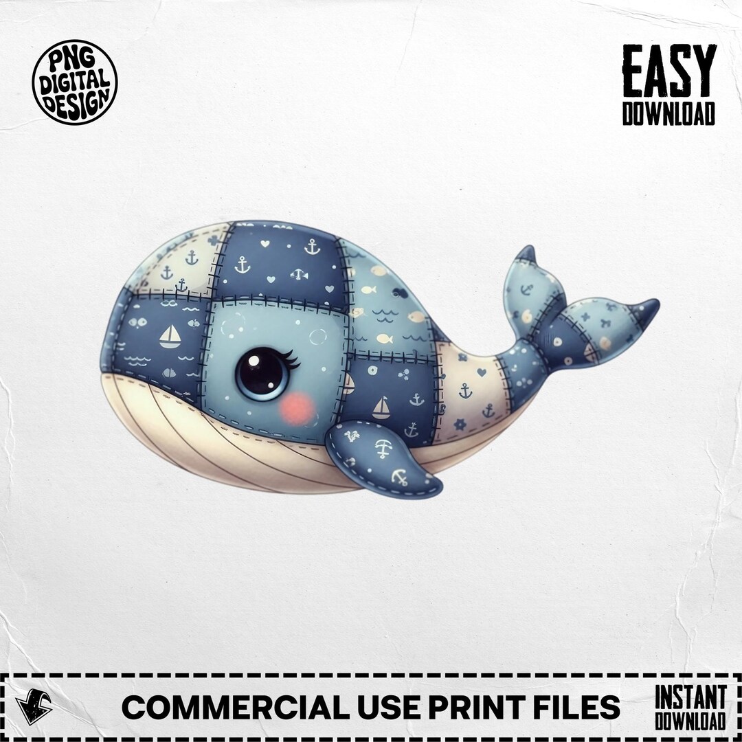 Quilted Whale PNG, Patchwork Clipart for Baby Shower Sublimation DIY ...
