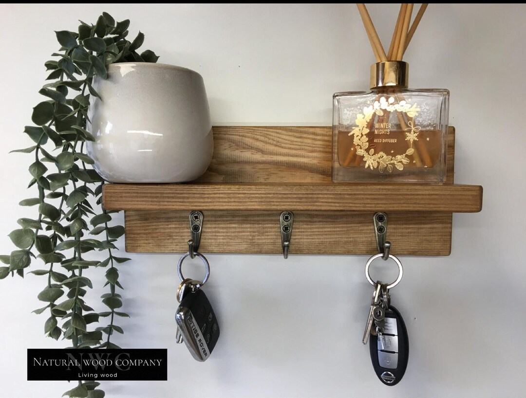 Handmade Oak Waxed Key Shelf With Hooks: Entryway Organizer - Etsy