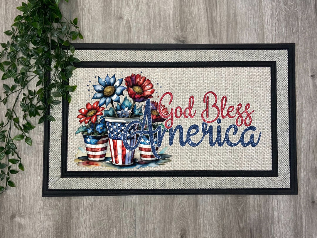 God Bless America Doormat, Red White & Blue, Patriotic, Porch Decor ...