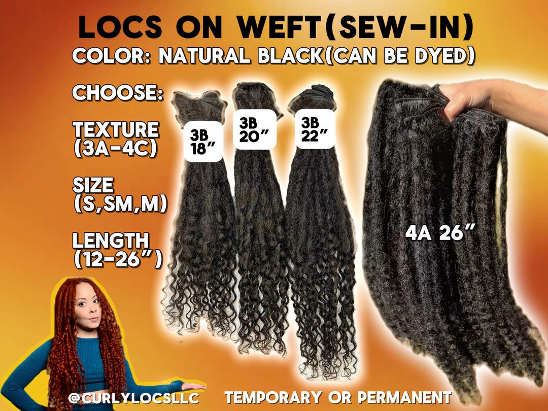 Locs on Weft 14-26” ANY TEXTURE 3b-4c Loc Extensions, Curly Ends, Human ...
