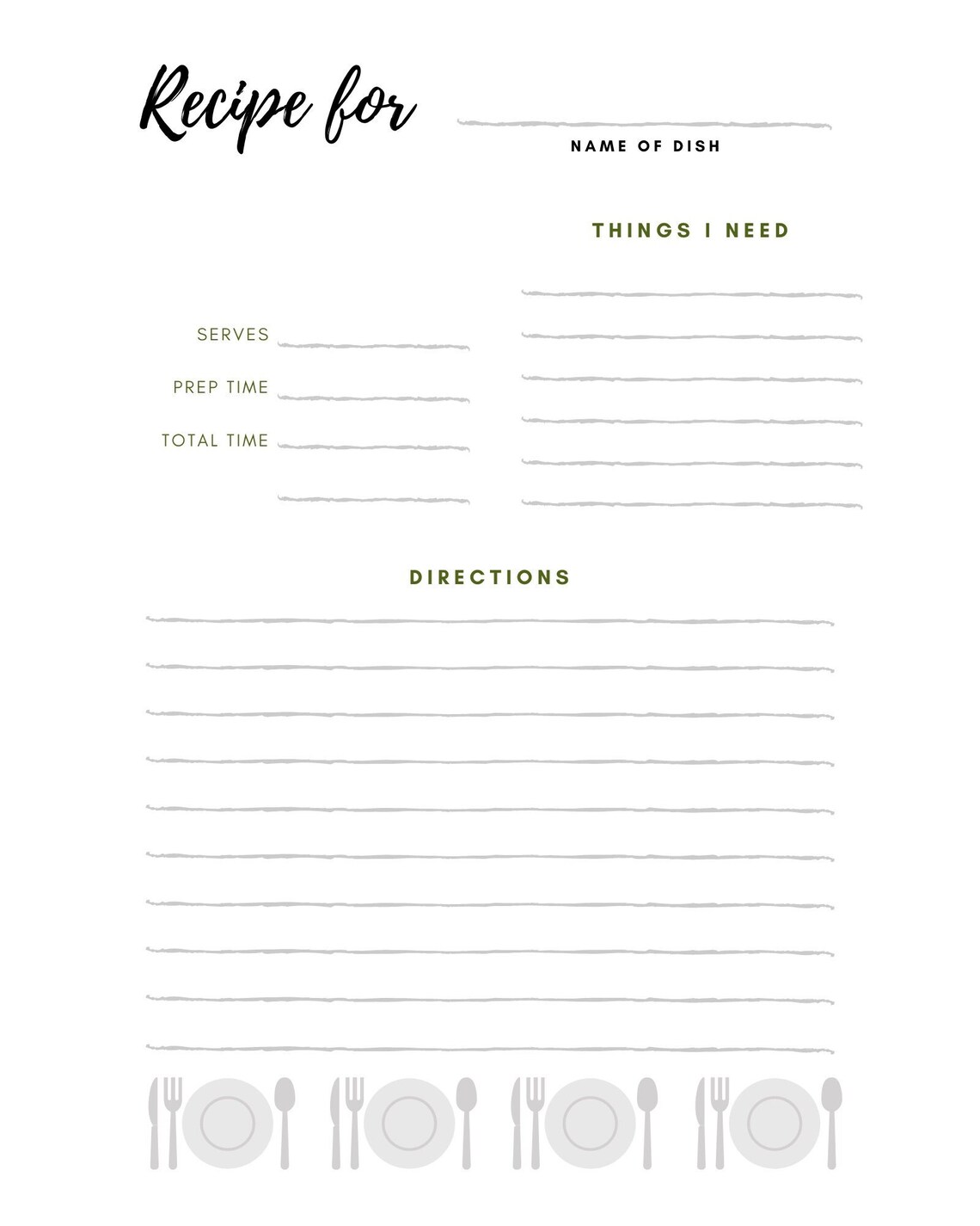 Blank Recipe Template - Black & White - Etsy