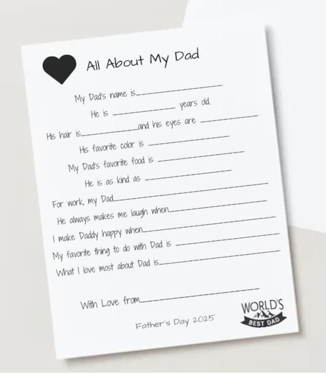 Father’s Day Fill in the Blank Printable | Kids Father’s Day Activity ...
