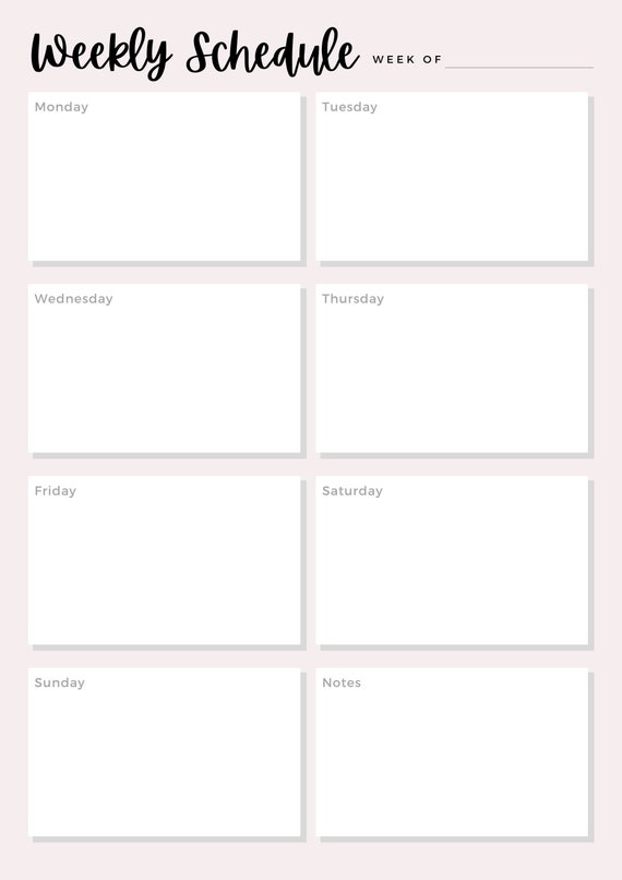 Simple Weekly Schedule Template | Etsy